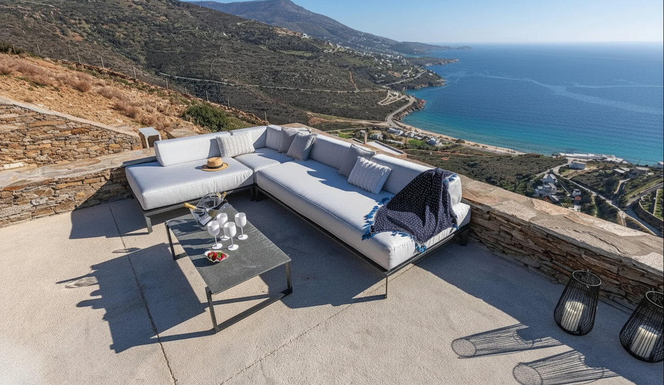 Luxury Cave Villa Andros island for sale - Above Kypri Beach